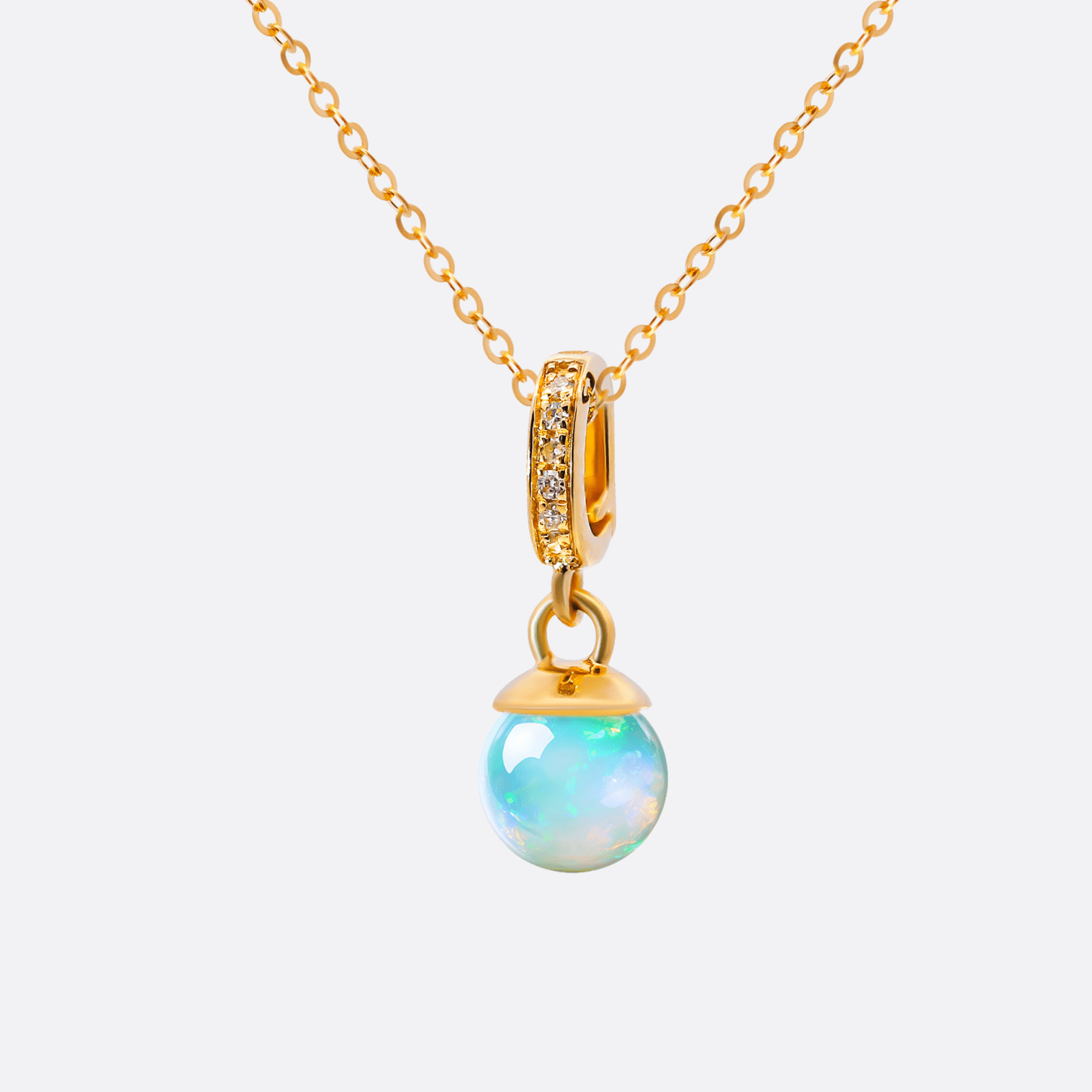 Genuine opal ball with diamonds in 18K gold – Solaris necklace