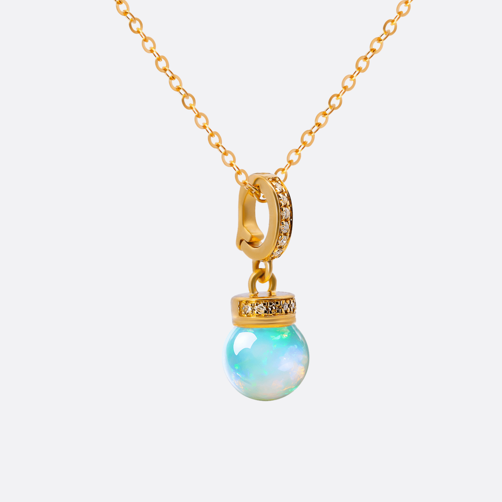 Genuine opal ball with diamonds in 18K gold – Solaris necklace