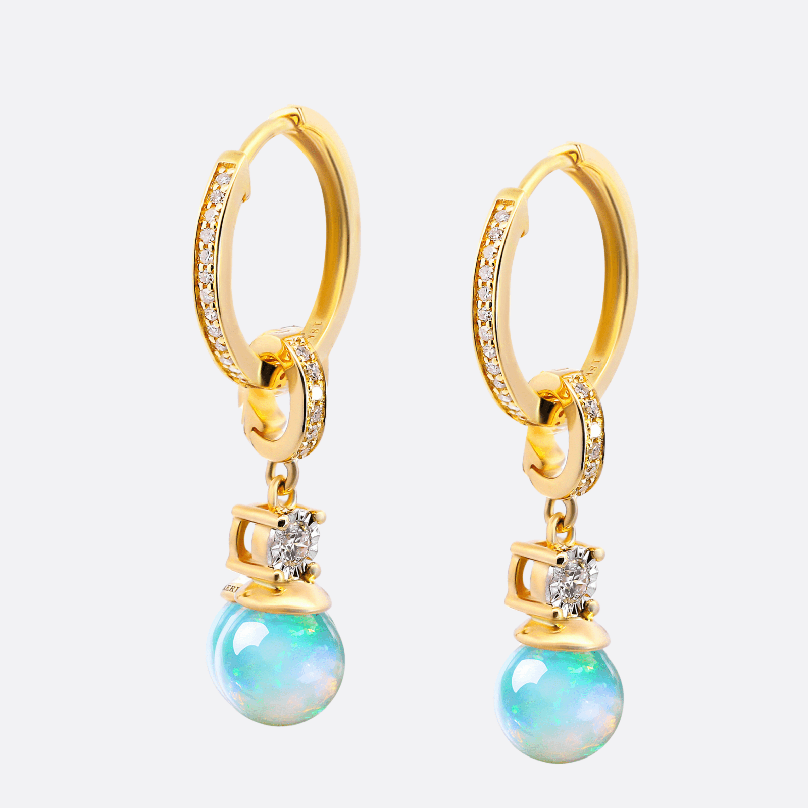 Genuine opal ball with 4mm diamonds in 18K gold – Solaris earring