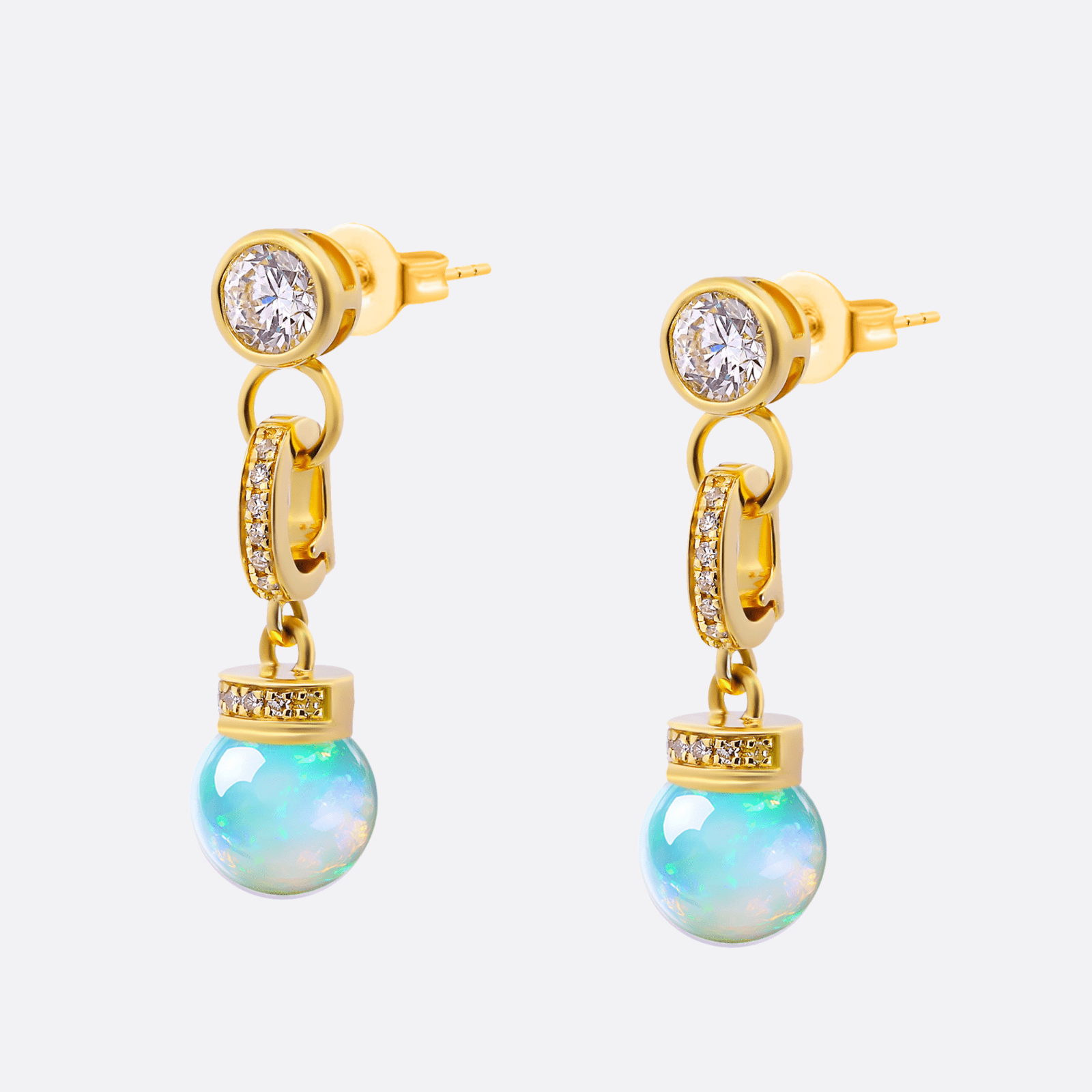 Genuine opal ball with 4mm diamond for women in 18K gold – Solaris stud ...